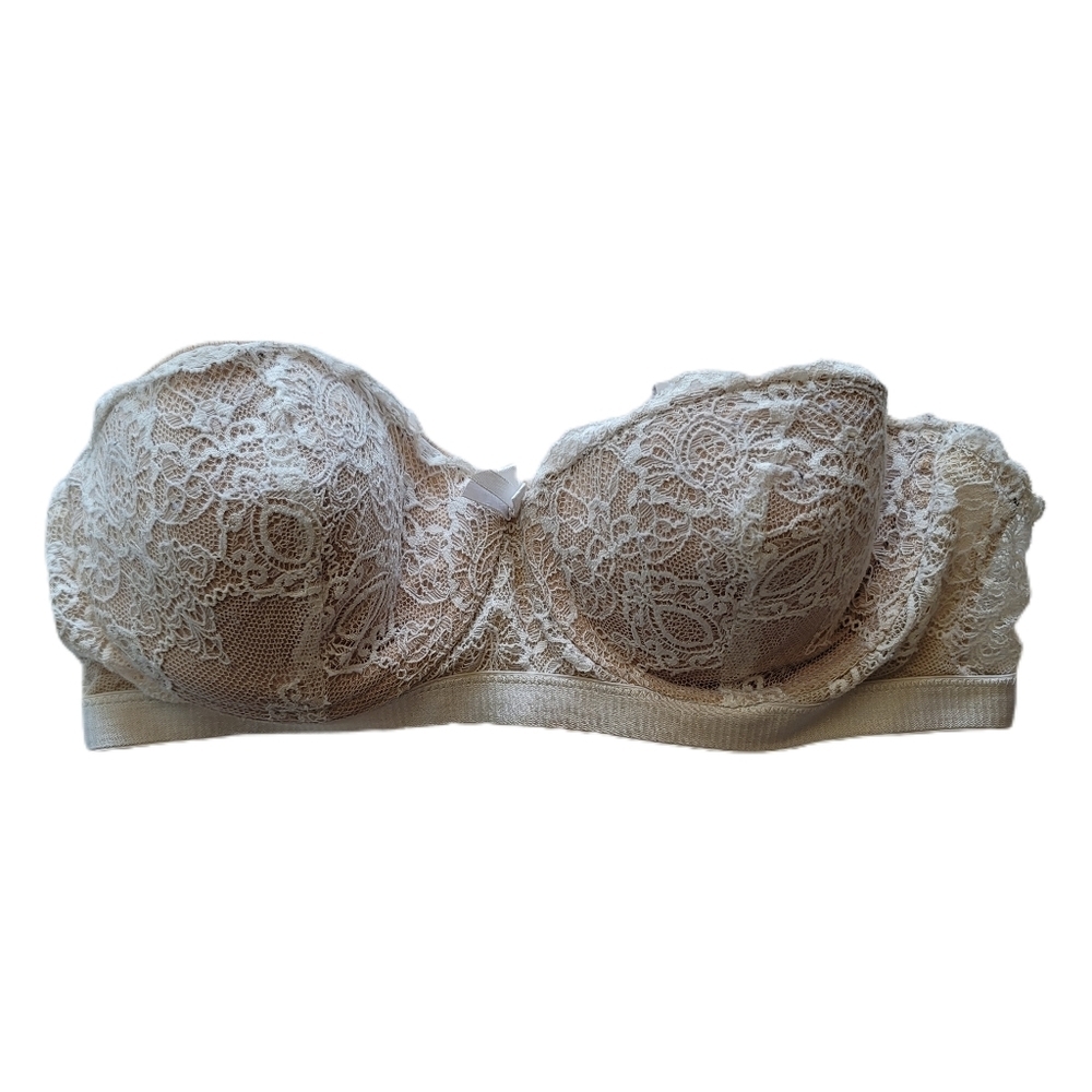 Frederick's Of Hollywood Bra 36c Ivory Lace Strapless - Gem